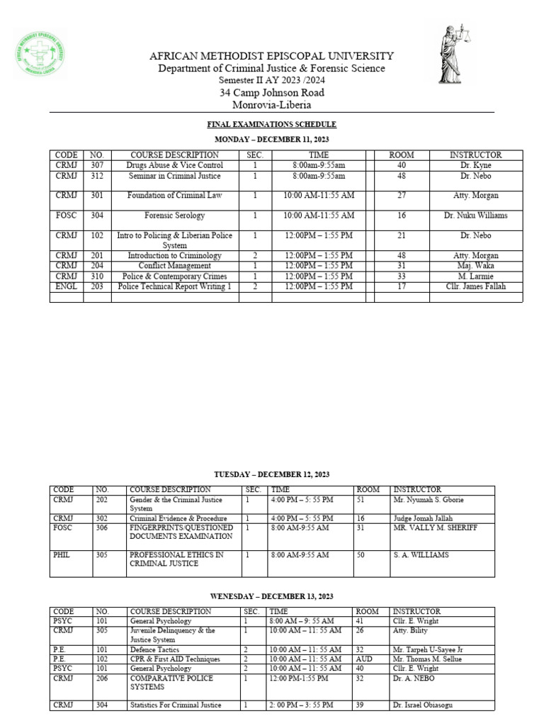 SEMESTER II AY 2023-24 Final Exams Schedule | PDF | Forensic Science ...