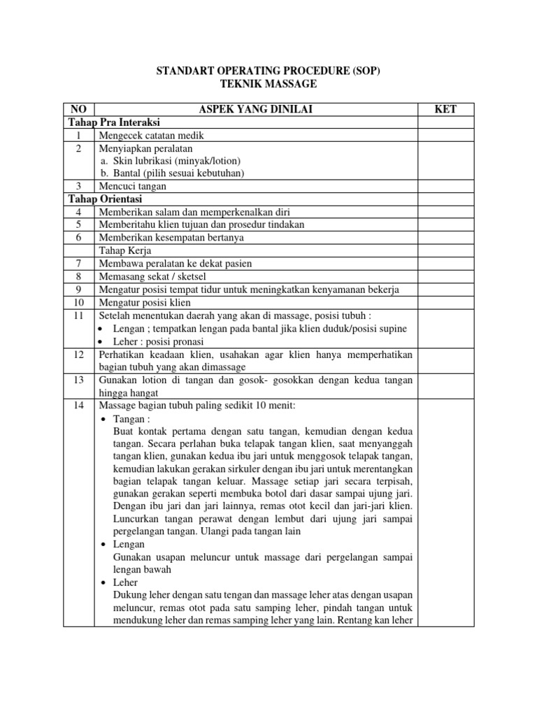 Sop Massage | PDF | Kesehatan Holistik