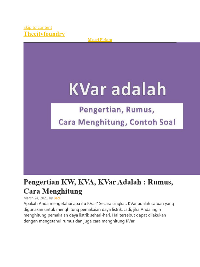 RUMUS MENGHITUNG KVAr | PDF | Metode & Bahan Ajar