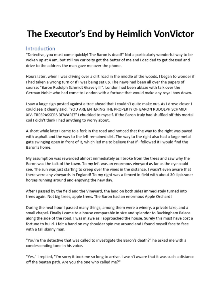 Favorite Sleuth Stories 2 - The Executor's End by Heimlich Von Victor ...