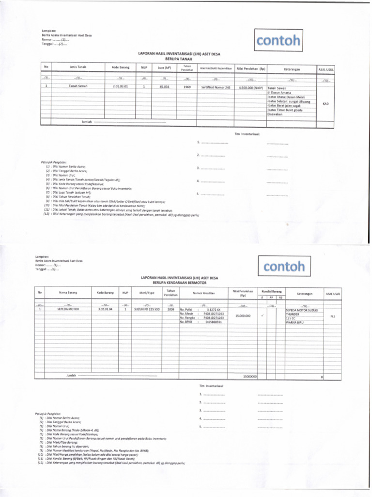 Contoh Lhi Aset Desa 2023 | PDF