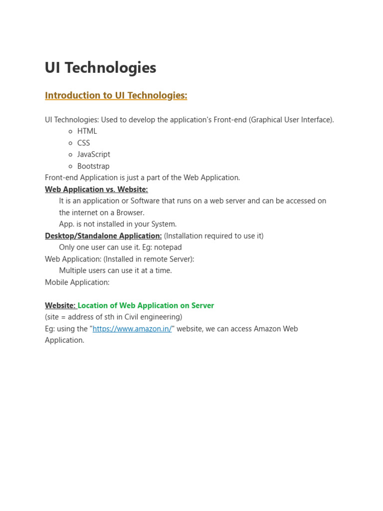 UI Technologies Introduction | PDF