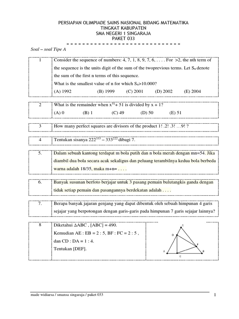 Persiapan OSK Math 33 | PDF