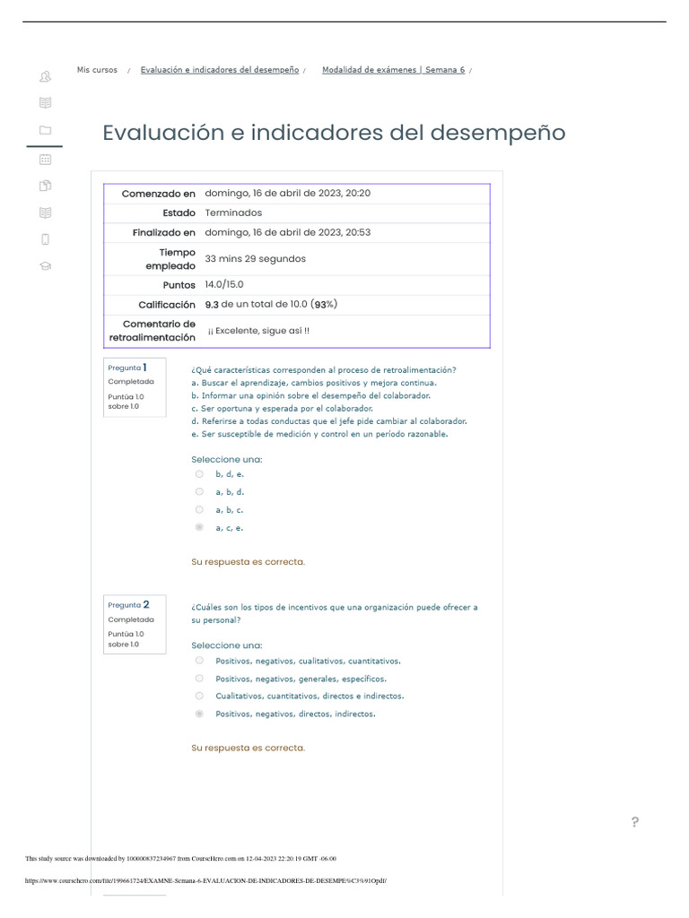 EXAMNE Semana 6 EVALUACION DE INDICADORES DE DESEMPE O PDF | PDF | Evaluación | Planificación