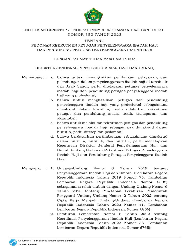 SK Dirjen - Pedoman Rekrutmen Ppih | PDF