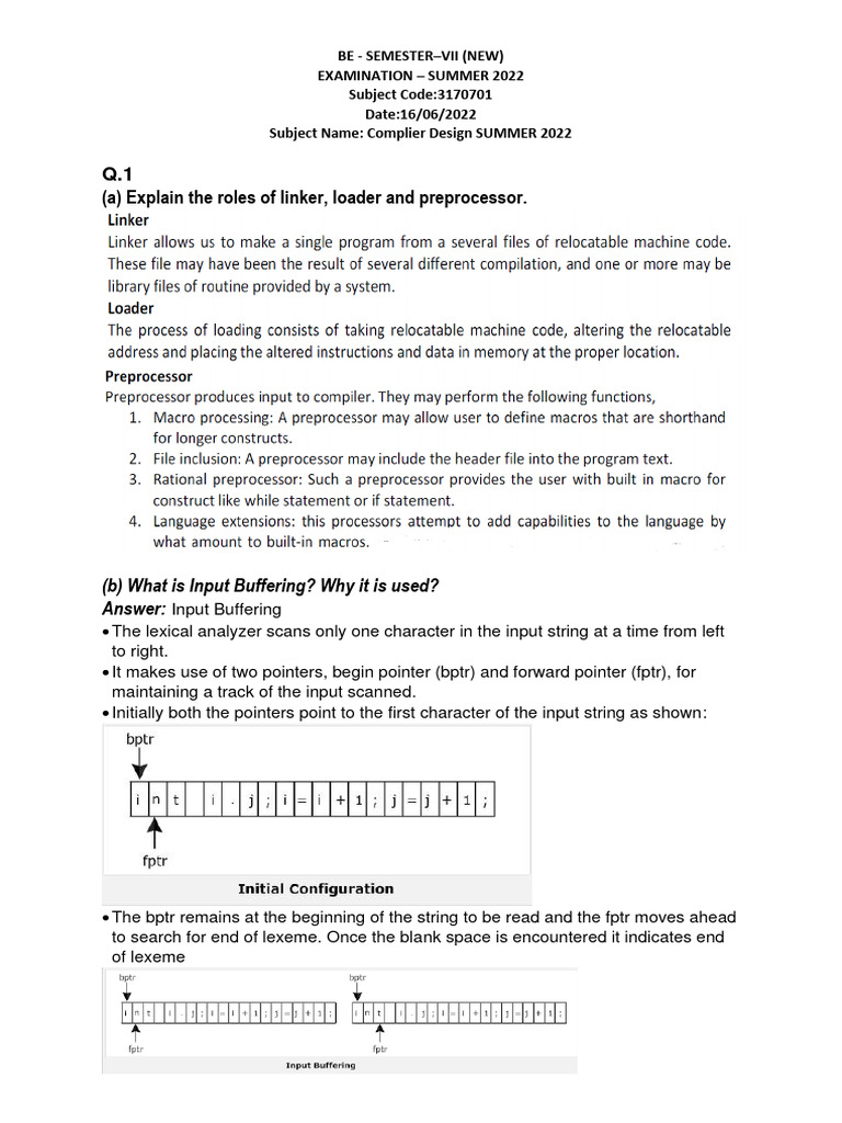 Complier Design SUMMER 2022 PAPER SOLUTION | PDF | Parsing | Mathematical Logic