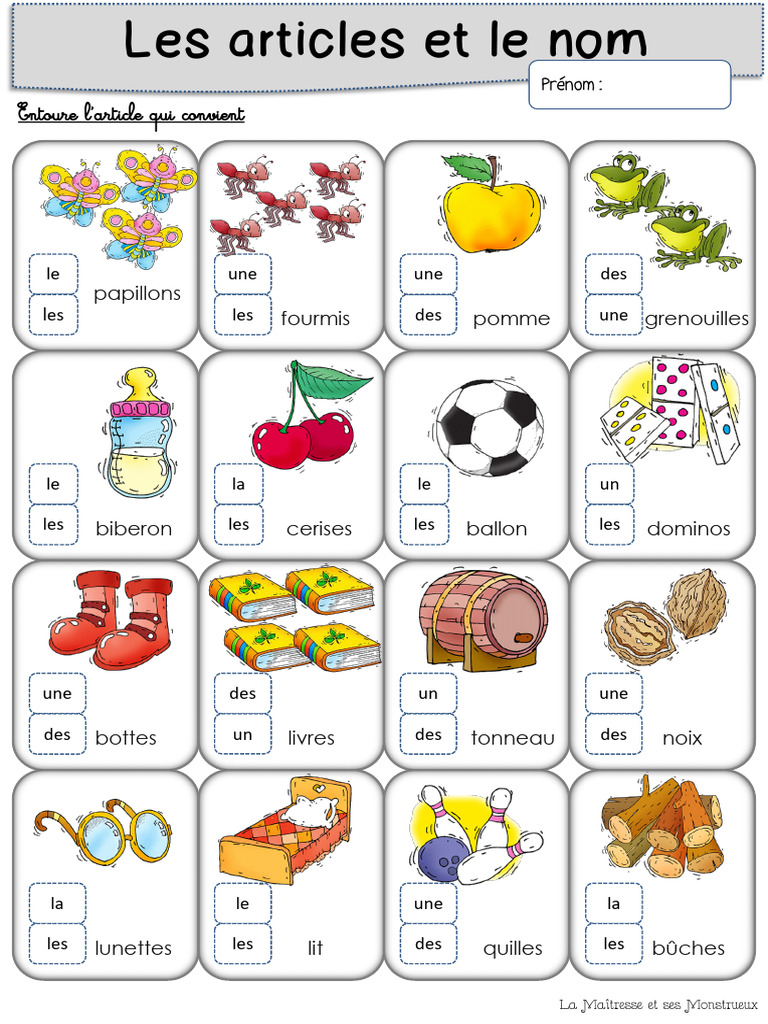 Articles et noms : exercices ludiques | PDF