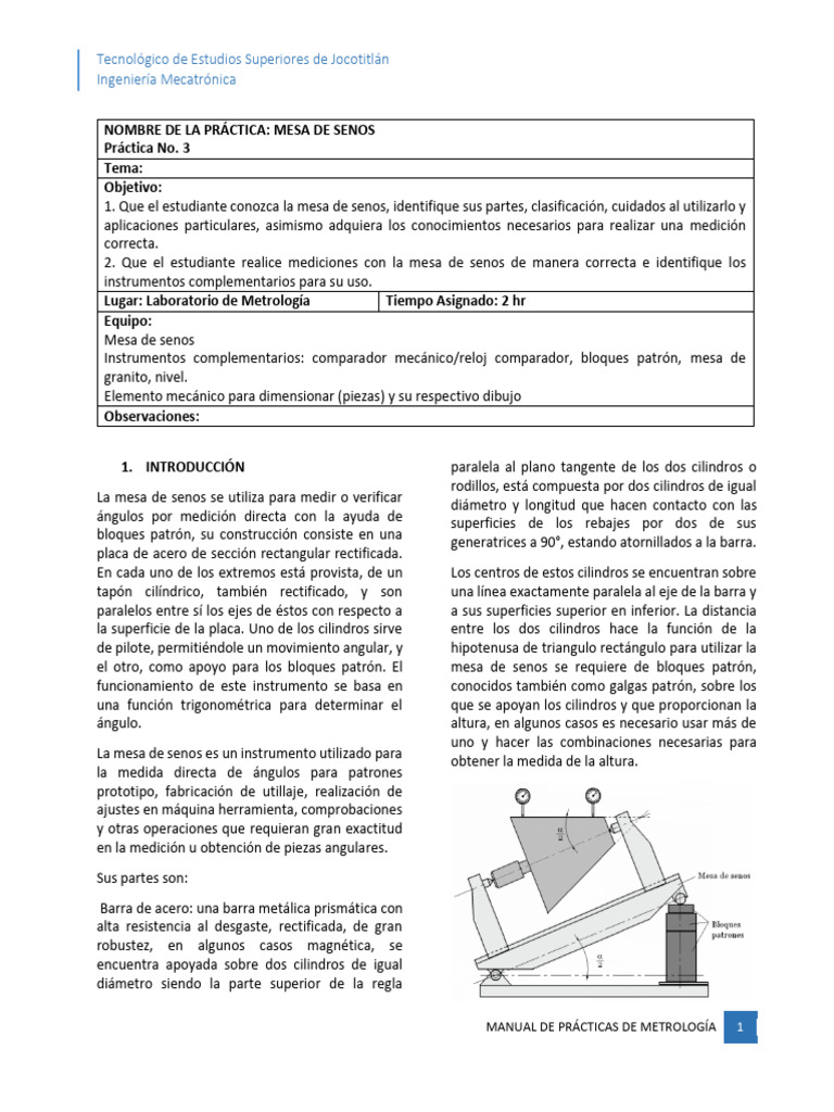 Uso y partes de la mesa de senos | PDF | Medición | Metrología
