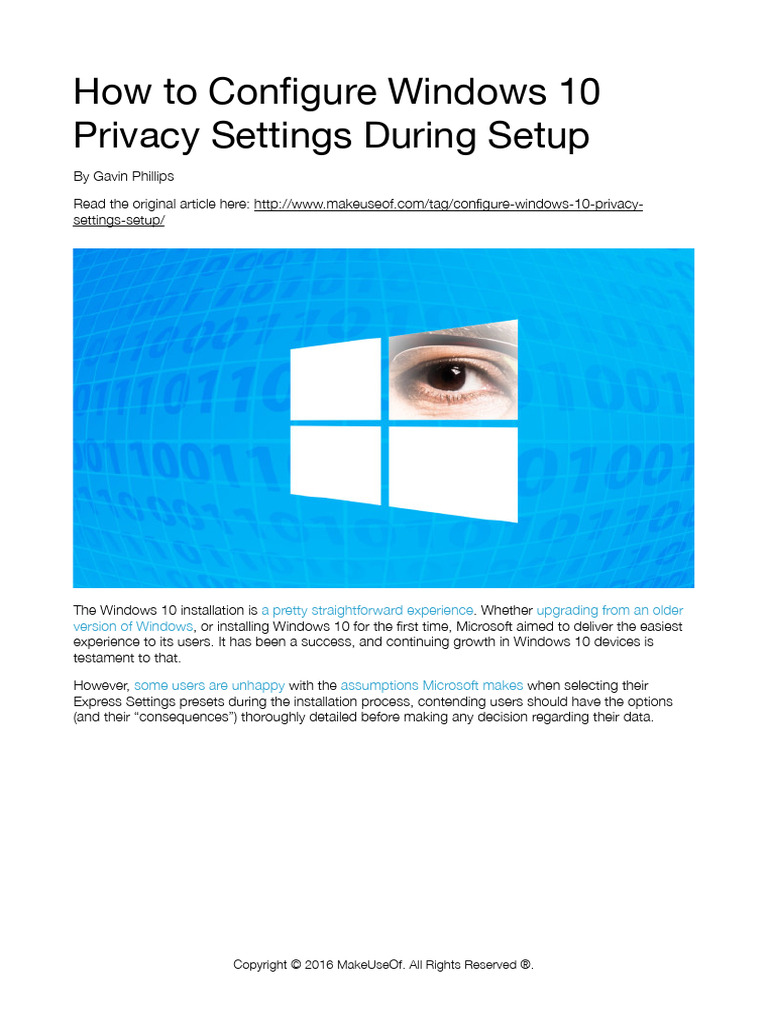 How To Configure Windows 10 Privacy Settings During Setup | PDF | Windows 10 | Internet Explorer
