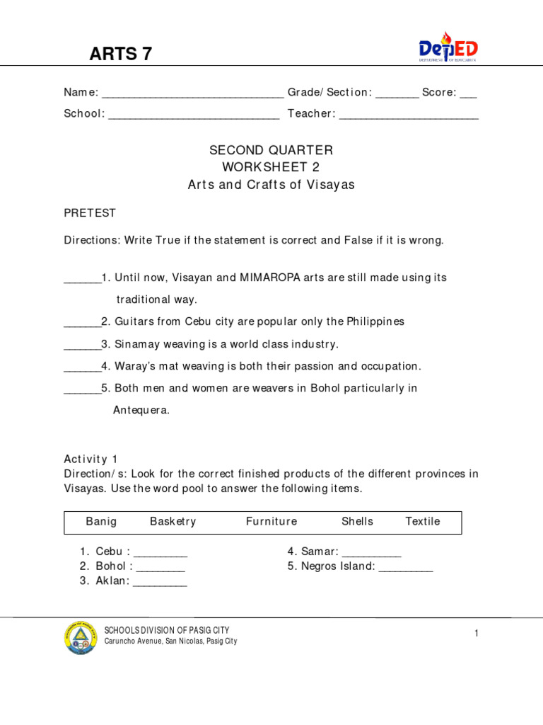 Arts 7 - Q2 - DW2 | PDF | Home & Garden