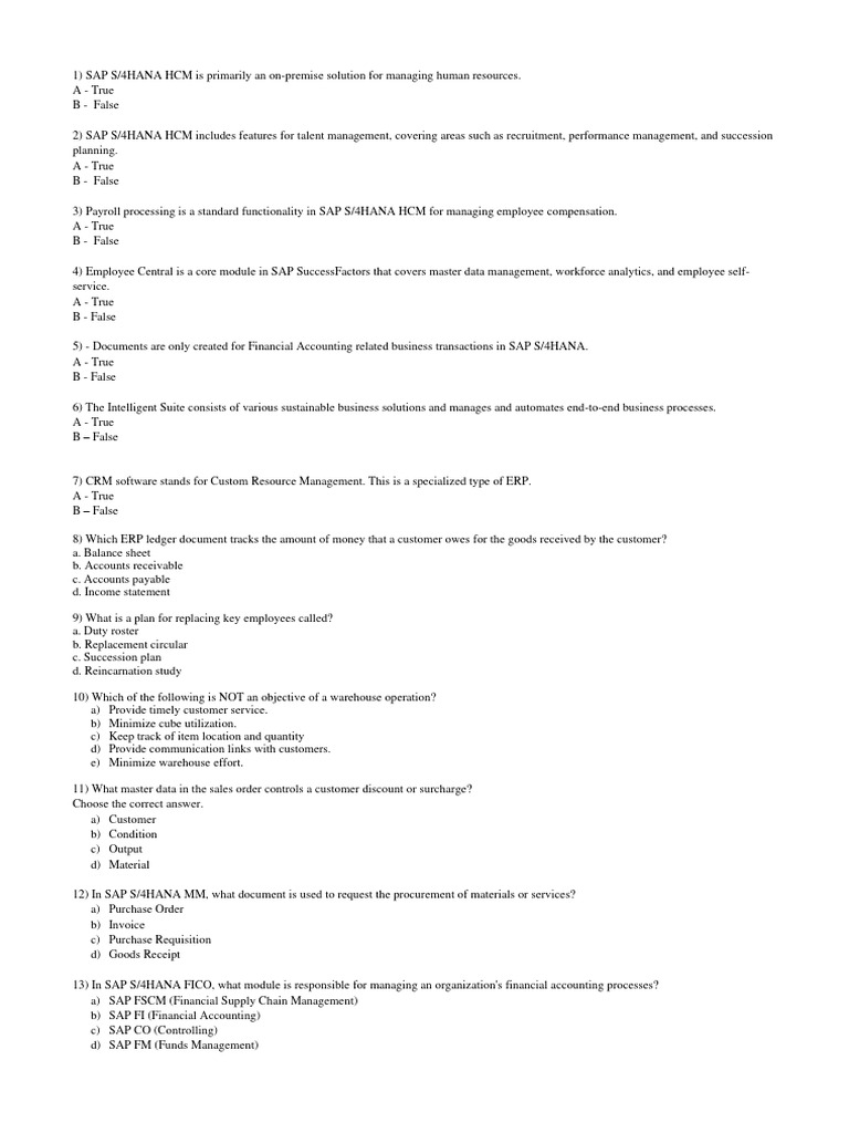 Sample Question - SAP | Download Free PDF | Enterprise Resource ...