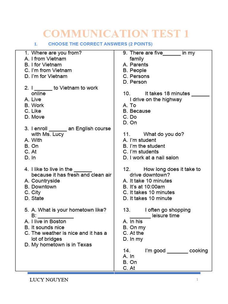 Communication Test 1 | PDF