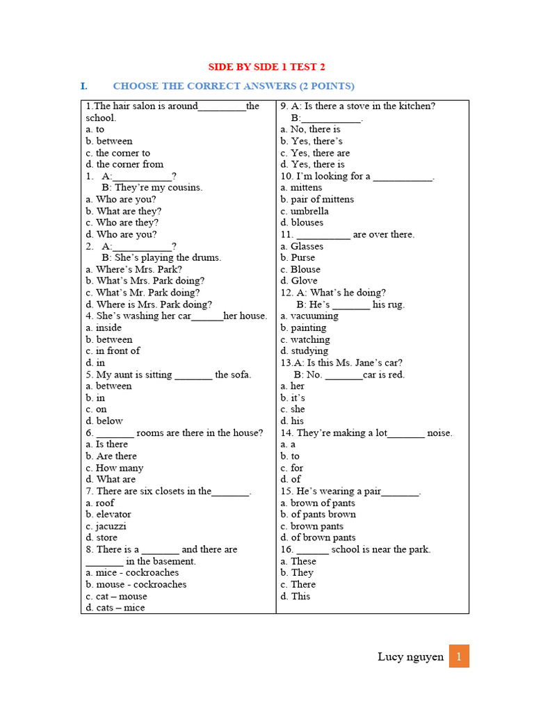 Side by Side 1 Test 2 | PDF
