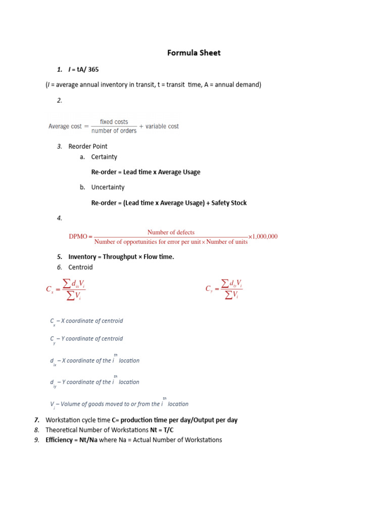Formula Sheet-1 | PDF