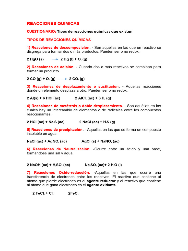 Reacciones Quimicas | PDF | Redox | Reacciones químicas