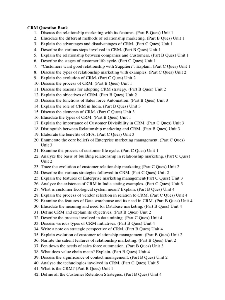 CRM Question Bank | PDF | Customer Relationship Management | Marketing