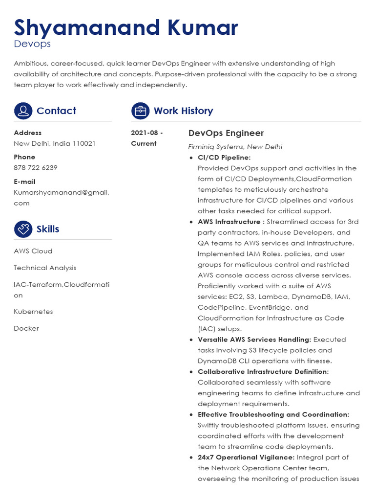 Shyamanand Kumar Resume-1 | PDF | Amazon Web Services | Cloud Computing