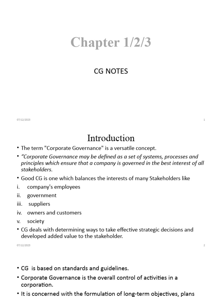 1 2 3 Corporate Goverance NOTES | PDF | Corporate Governance | Governance
