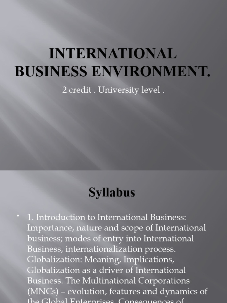 INTERNATIONAL Business Environment 1st Sem | PDF | Franchising ...