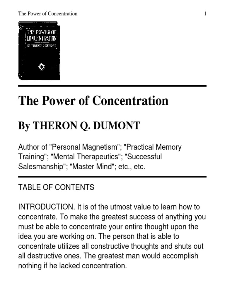 The Power of Concentration | PDF | Thought | Mind