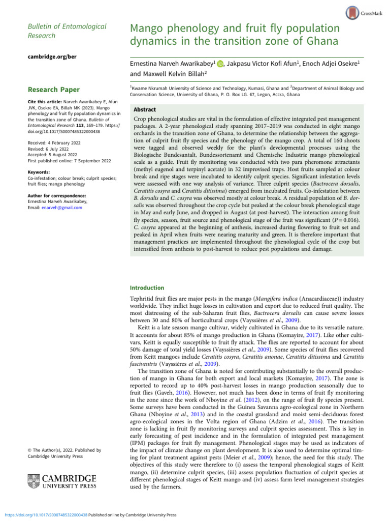 Mango Phenology And Fruit Fly Population Dynamics Pdf Flowers Fly