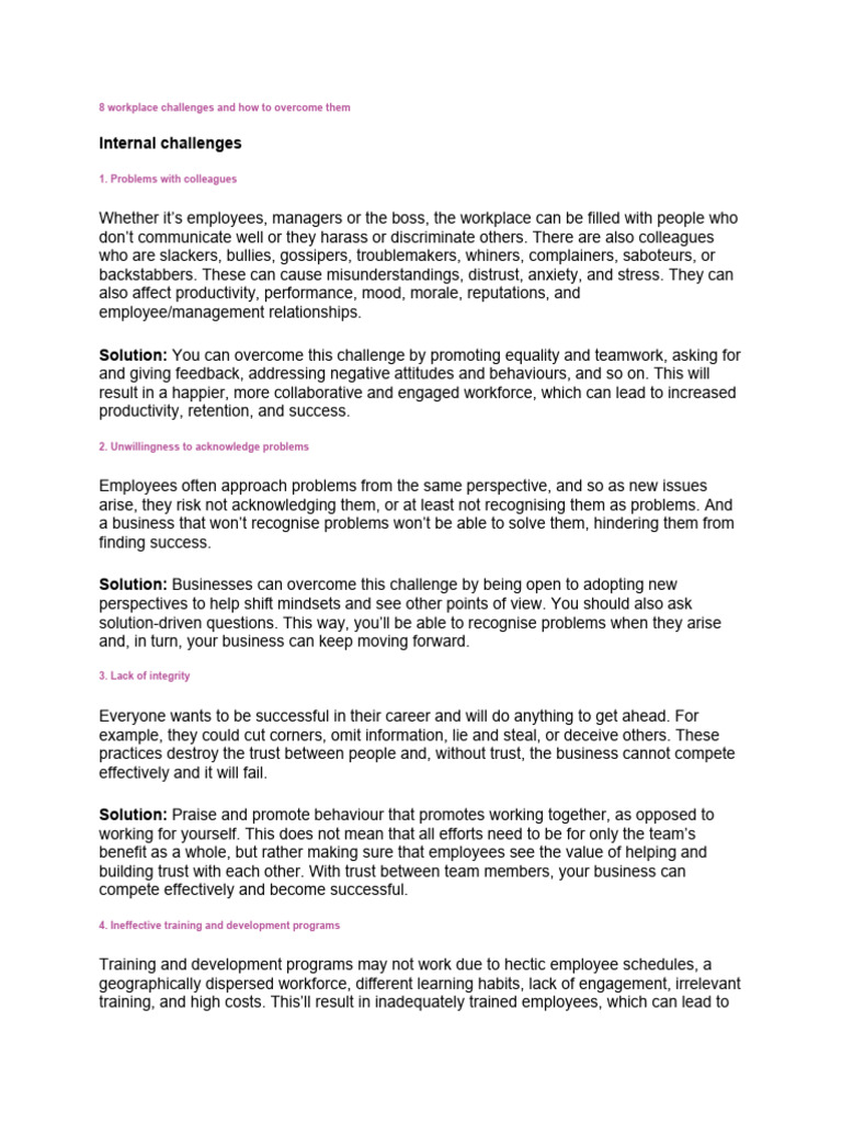 8 Workplace Challenges and How To Overcome Them | PDF | Goal | Mindset