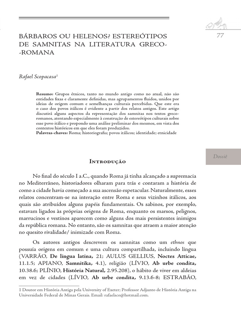 Estereótipos dos Samnitas na Antiguidade | PDF | Roma Antiga | Grécia ...
