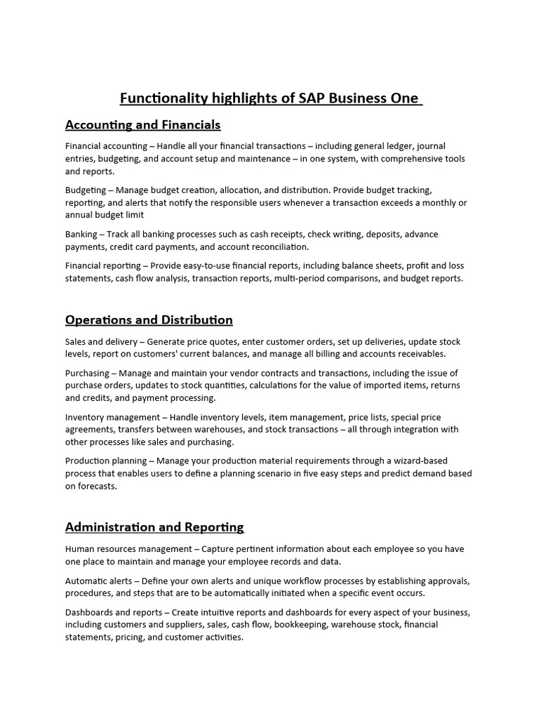 SAP Business One - Key Functionalities | PDF | Debits And Credits | Cheque