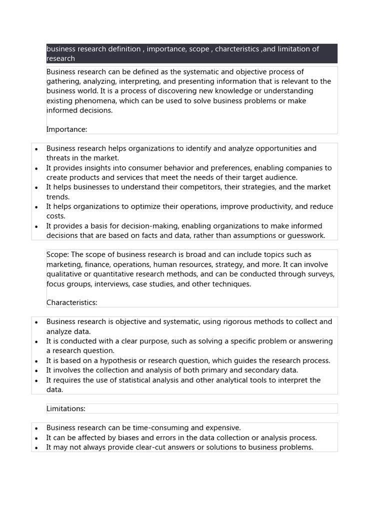 Business Research: Definition and Scope | PDF | Methodology | Data