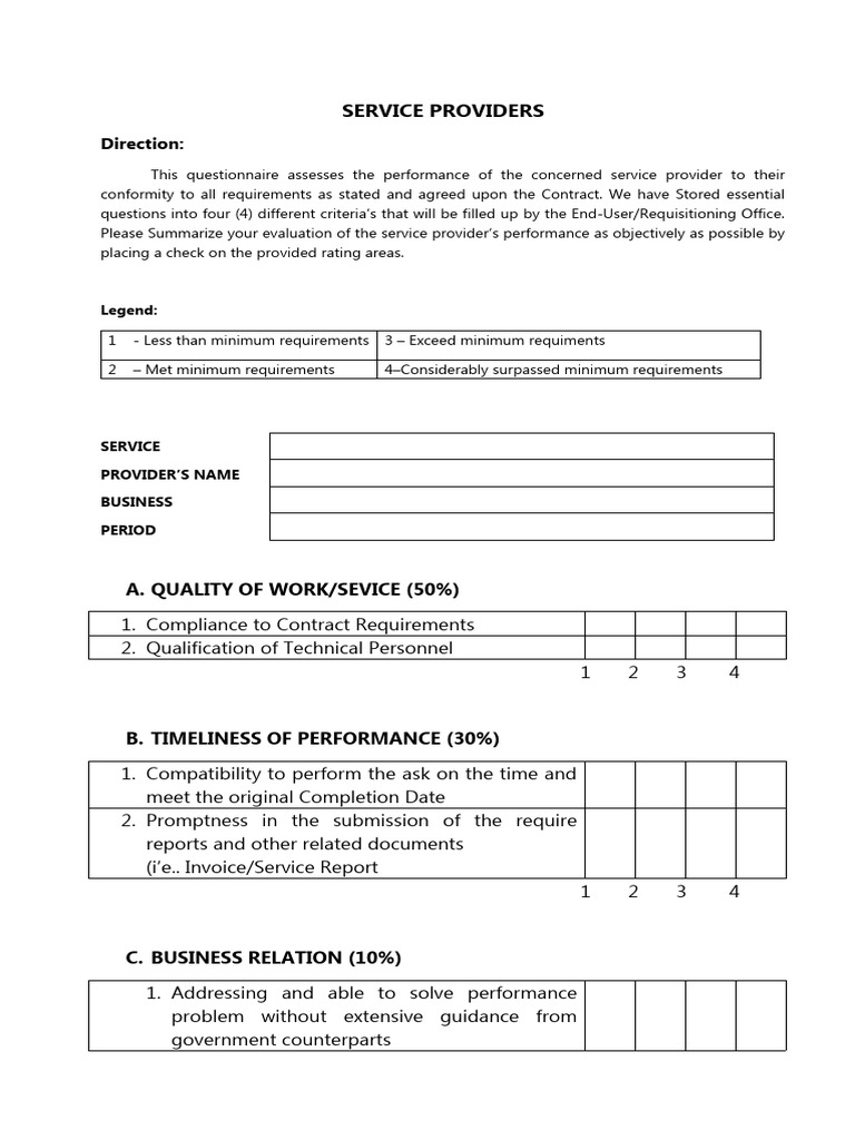Service Providers Evalution Form | PDF | Business