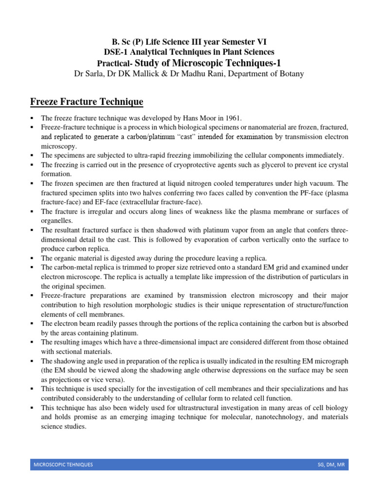 Overview of Freeze-Fracture Technique | PDF | Electron Microscope ...