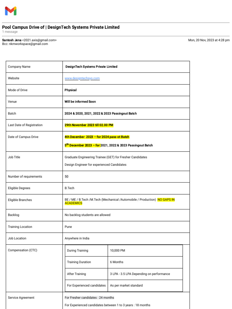 Gmail - Pool Campus Drive of - DesignTech Systems Private Limited | PDF ...