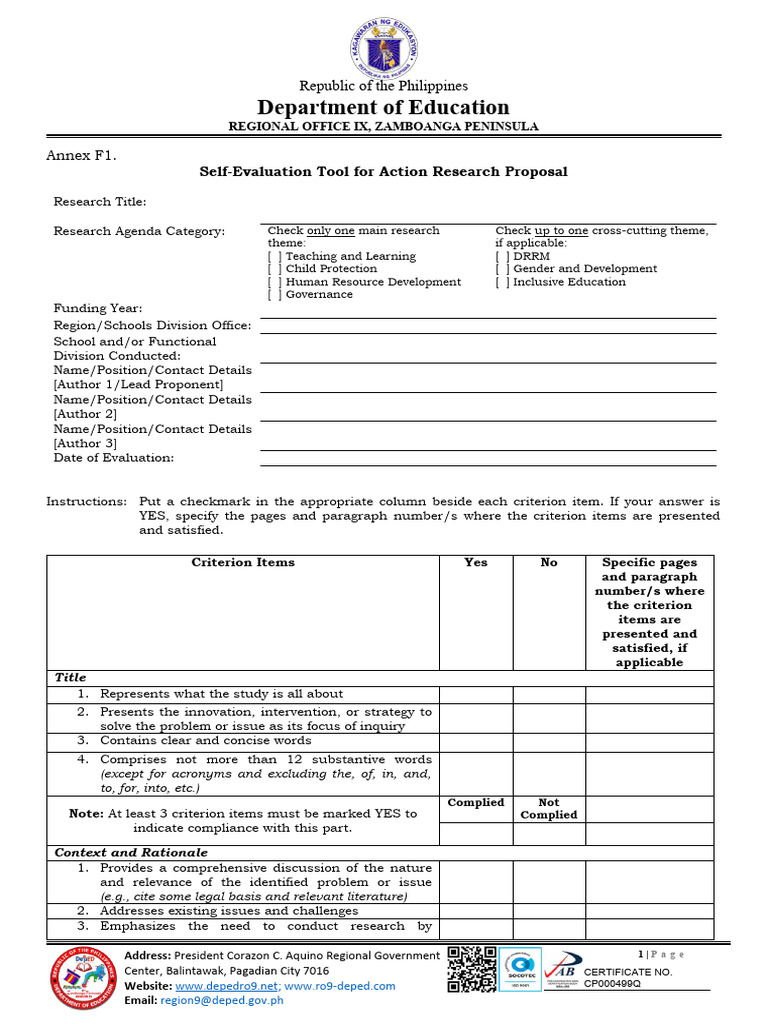 Self Evaluation Tool AR Proposal 1 | PDF | Survey Methodology | Methodology