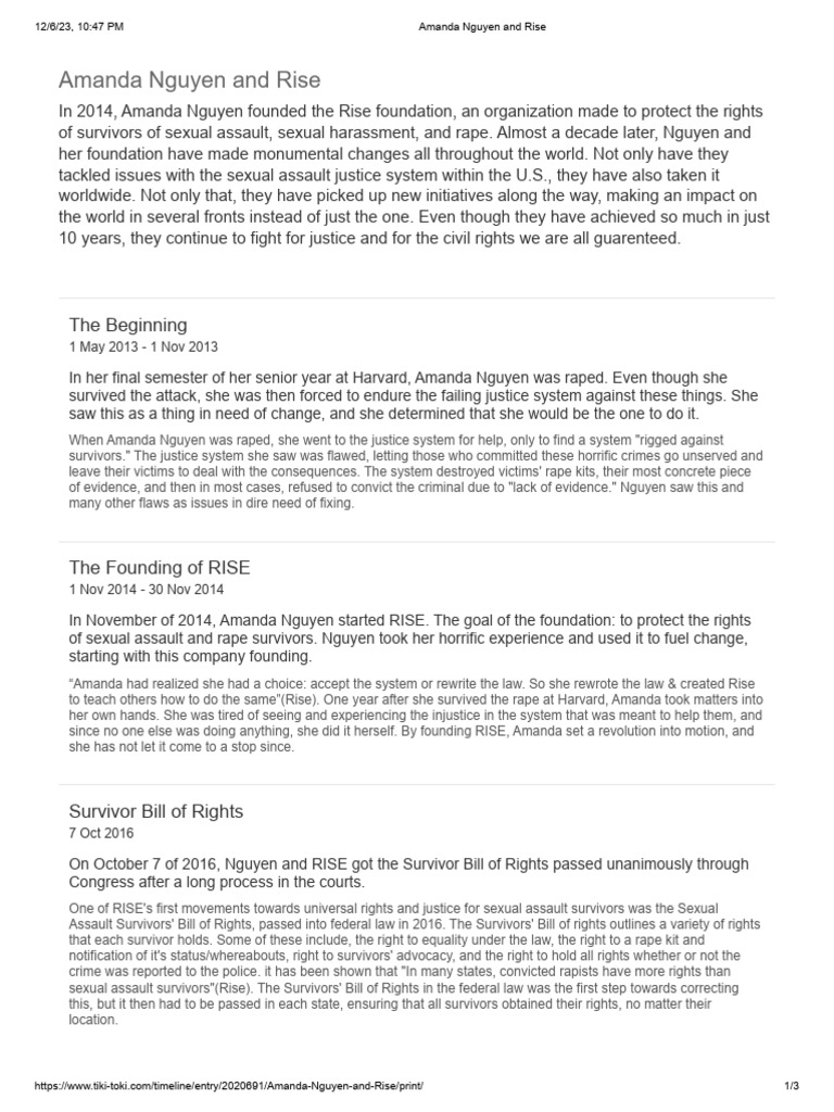 Amanda Nguyen and Rise Timeline | PDF