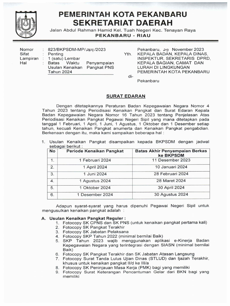 SURAT EDARAN PANGKAT TAHUN 2024 | PDF SURAT EDARAN PANGKAT TAHUN 2024 | PDF