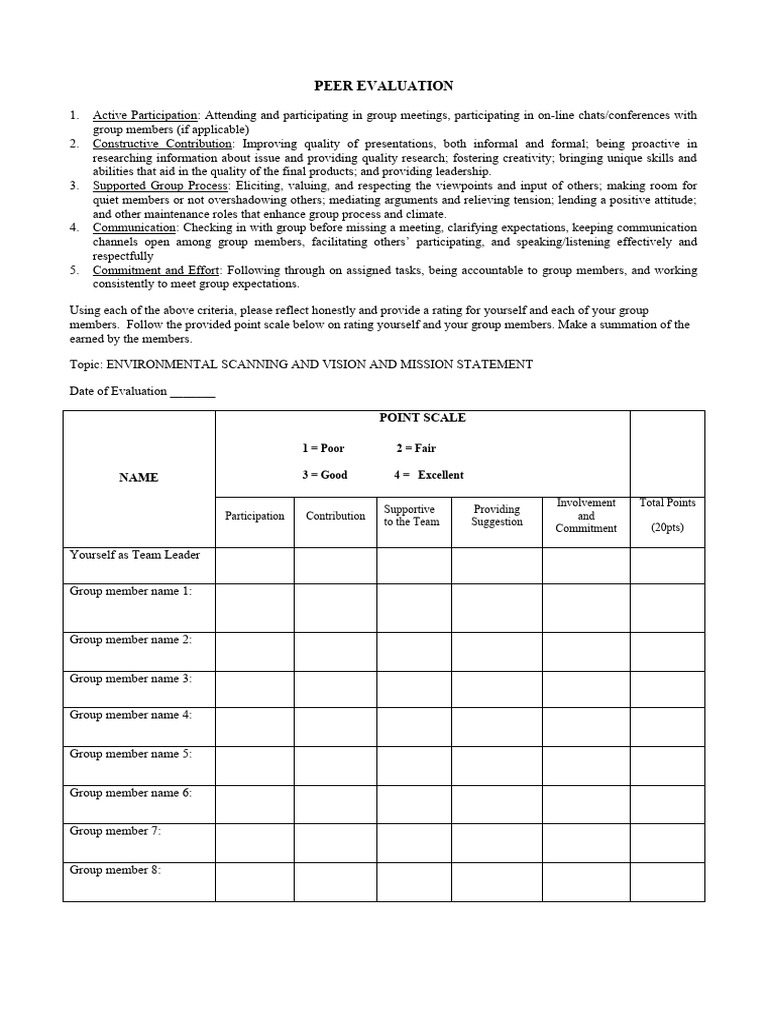 Peer Evaluation Assessment | Download Free PDF | Leadership | Cognition