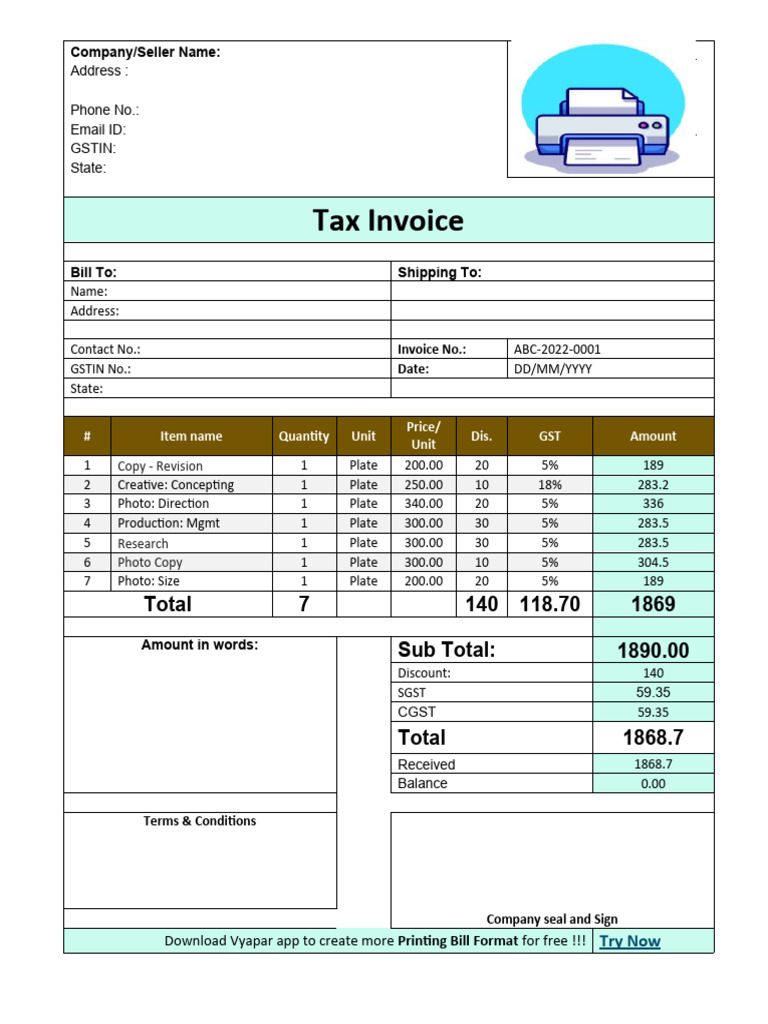 Printing Bill Format 04 | PDF