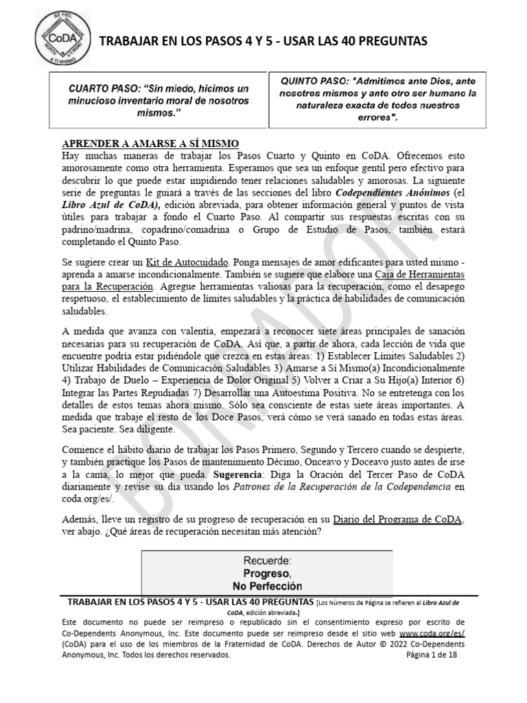 Trabajar 4° y 5° Paso | Descargar gratis PDF | Amor | Dolor