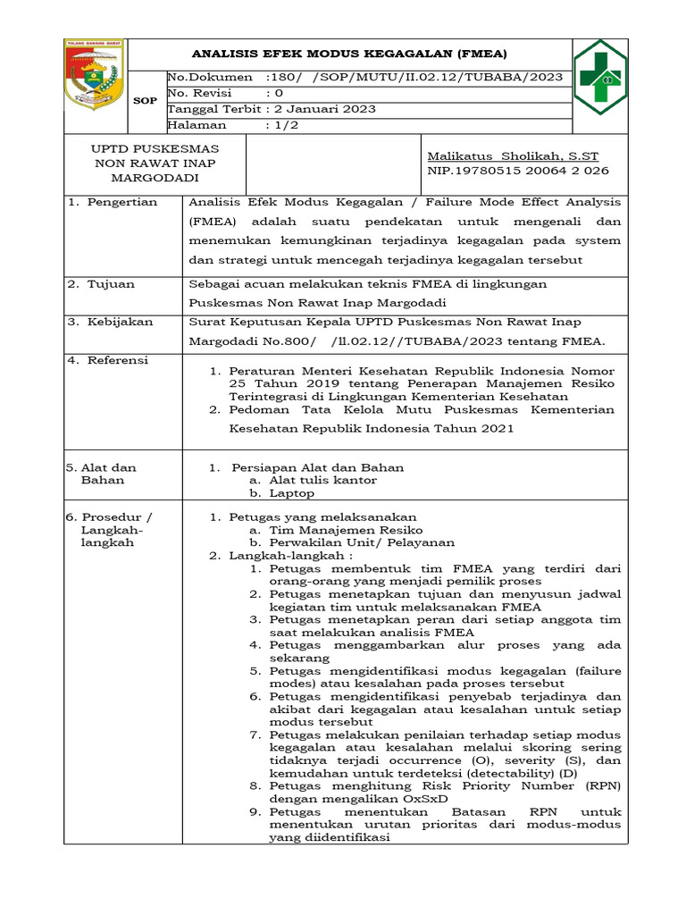 SOP FMEA BARU | PDF