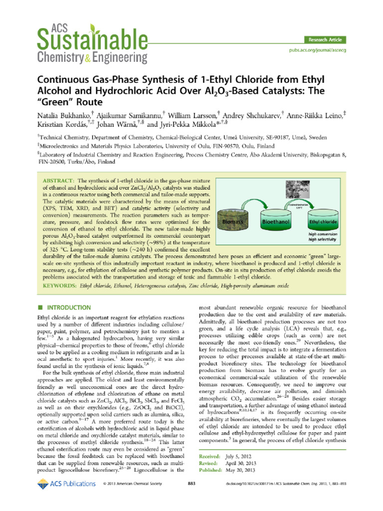 Continuous Gas-Phase Synthesis of 1-Ethyl Chloride From Ethyl - PDF | PDF