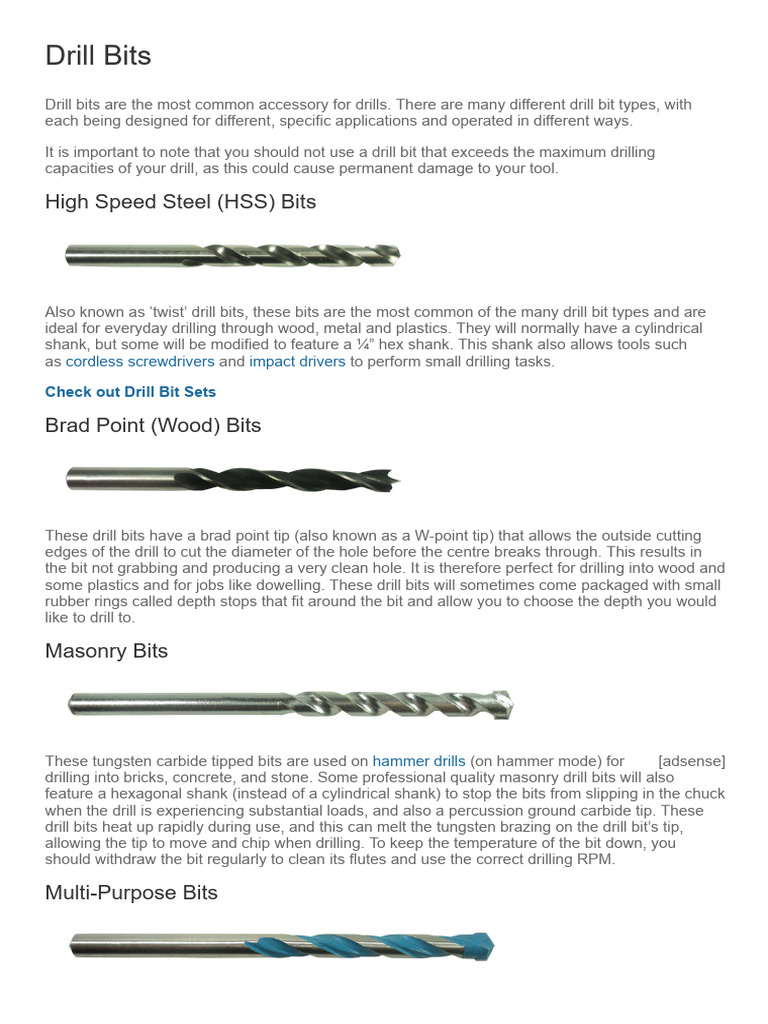 Drill Bit Guide for DIY Enthusiasts | PDF | Drilling | Drill