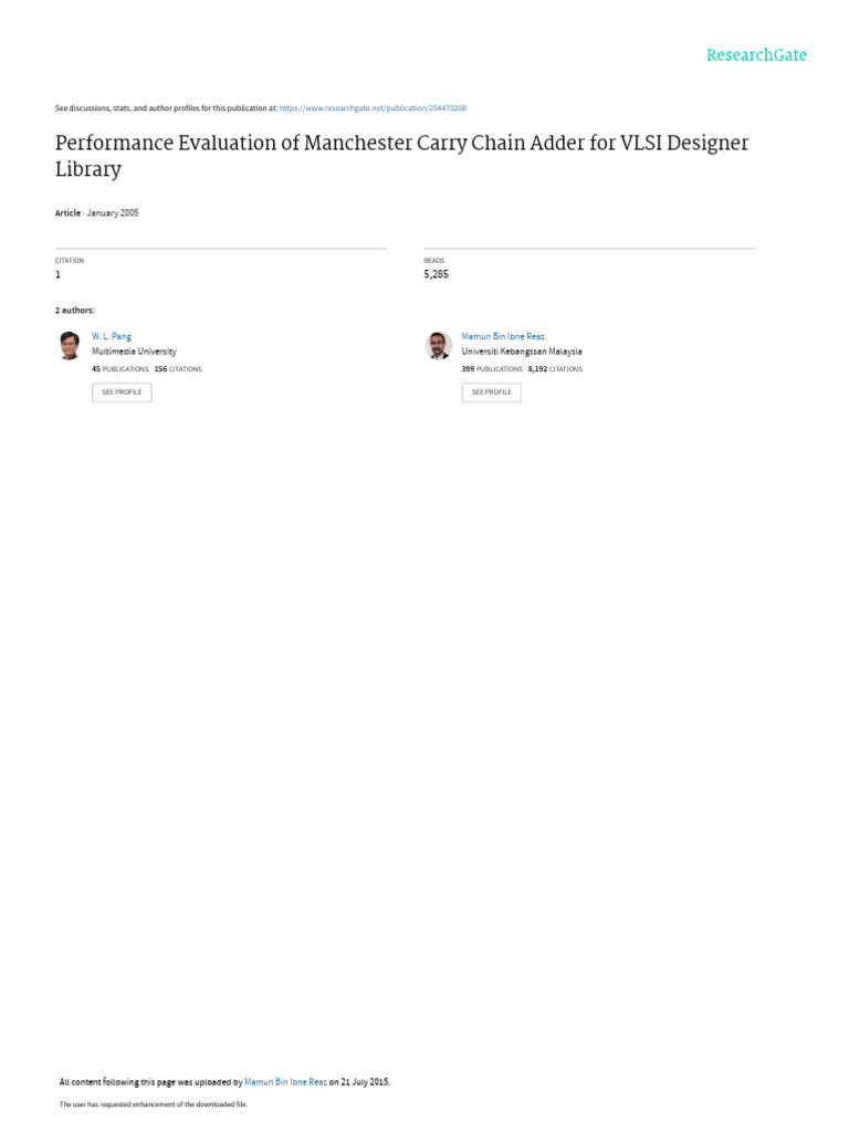 Performance Evaluation of Manchester Carry Chain A | PDF | Cmos ...