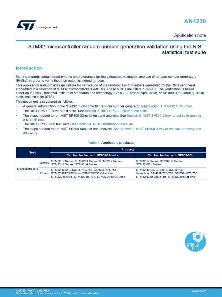 An4230 Stm32 Microcontroller Random Number Generation Validation Using ...