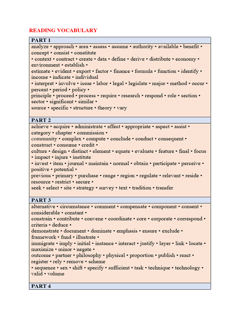 Vocabulary For Reading | PDF