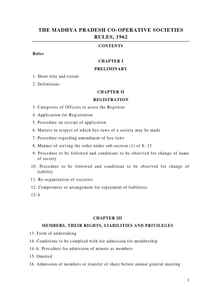 MP Co-Operative Society Rules 1962 | PDF | Business | Financial Economics