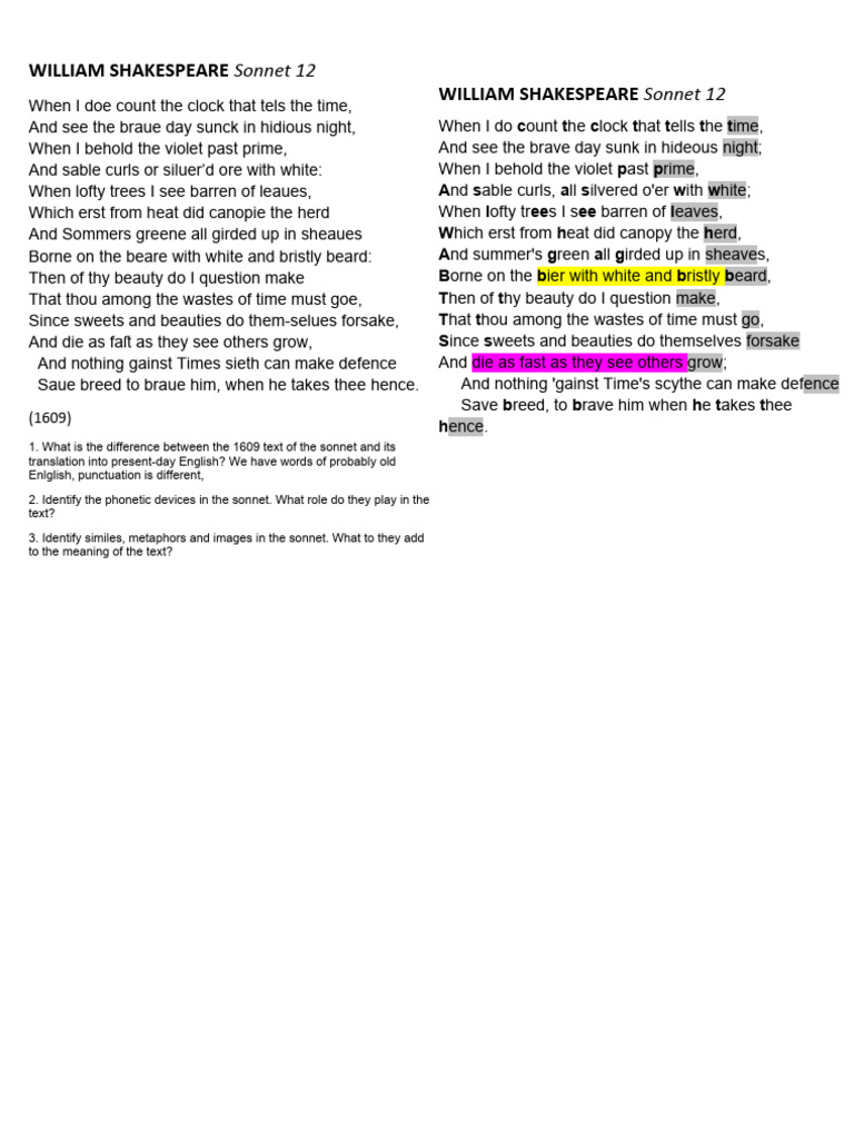 Shakespeare - Sonnet 12 | PDF
