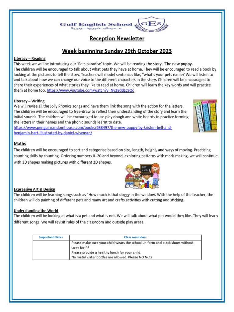 Reception Newsletter Week Beginning Sunday 29th October 2023 | Download ...
