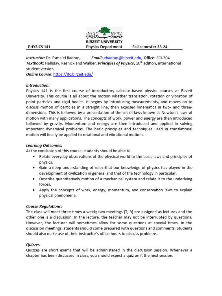 Introductory Physics Course Syllabus | PDF | Physics | Momentum