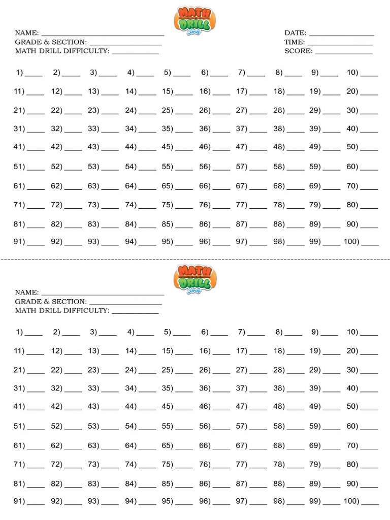 MATH DRILL SERIES ANSWER SHEET (A4 Size Paper) | PDF MATH DRILL SERIES ANSWER SHEET (A4 Size Paper) | PDF