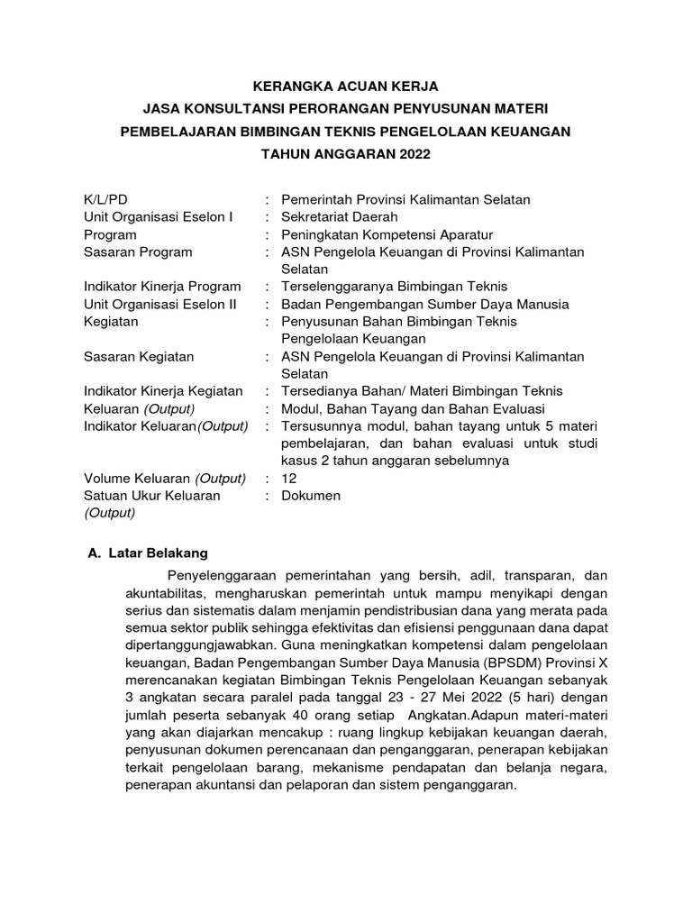 Lampiran 2 - KAK Jasa Konsultansi Perorangan | PDF